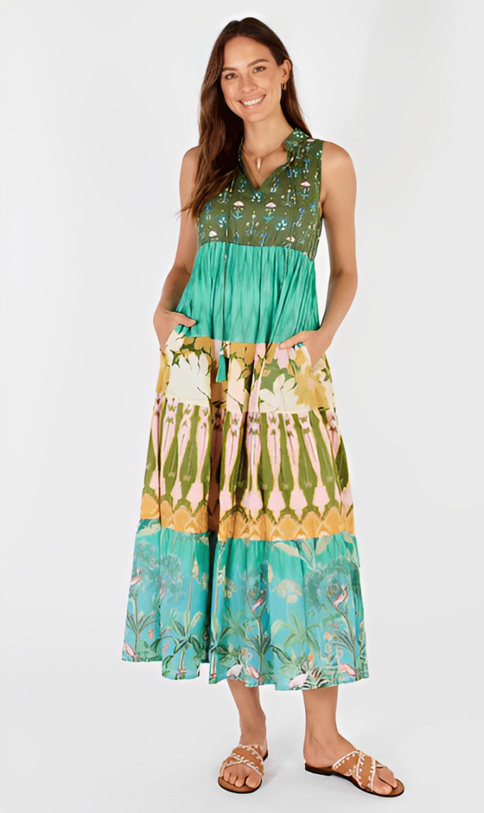Rubyyaya Jadore Patch Maxi Dress - Sleeveless & Flowy Tiered Skirt – Eumundi Style
