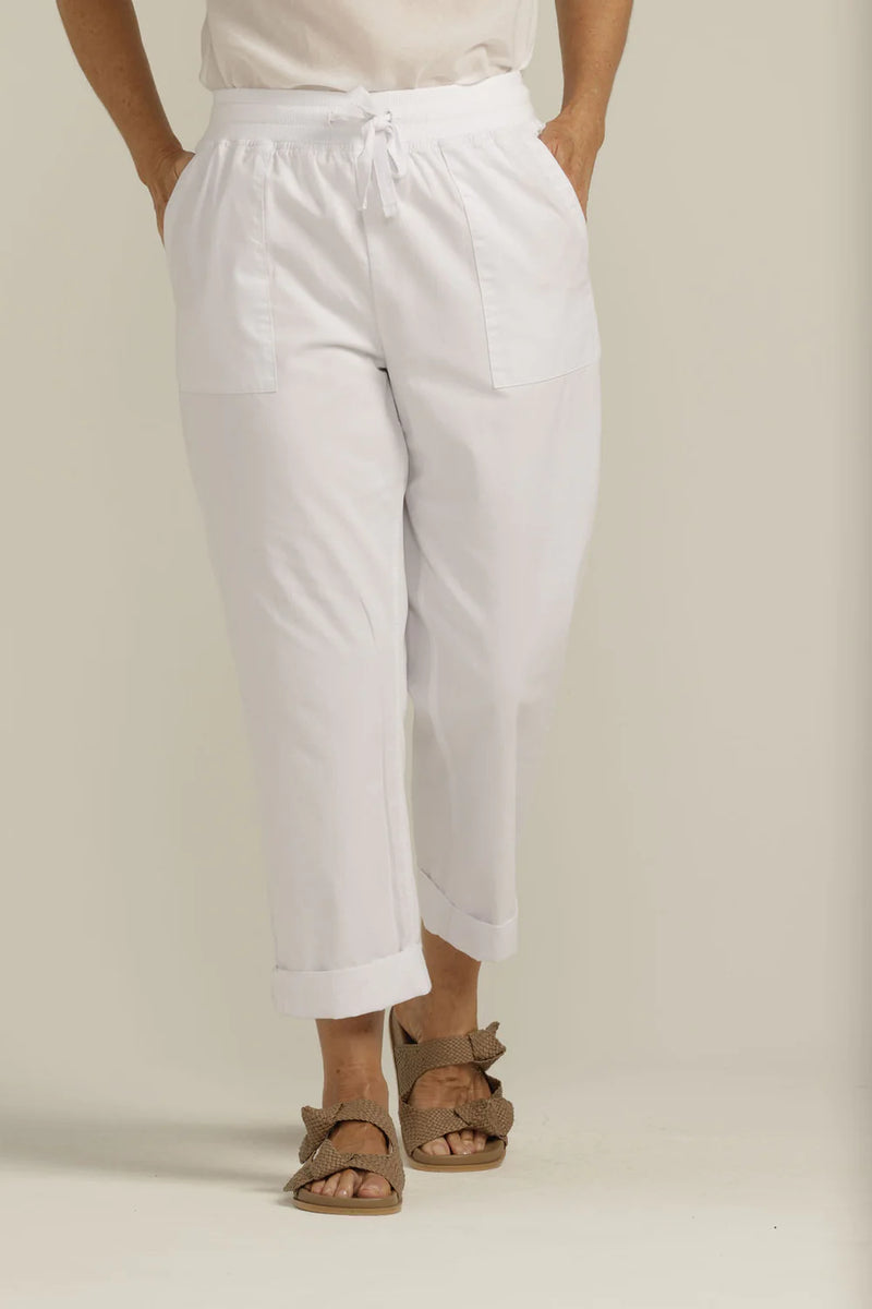 Relaxed Rib Knit Waistband Pant White – Eumundi Style