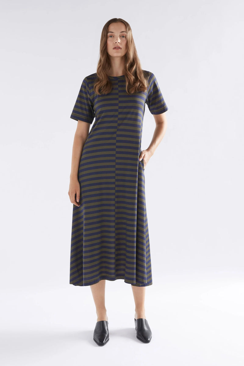 Dega Stripe Jersey Dress - Navy/Olive – Eumundi Style