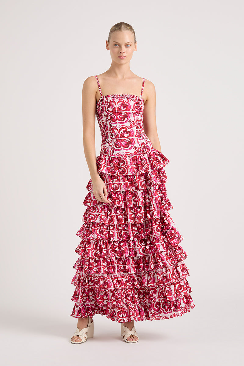 Valentina Dress Margaret Ruby | Elegant Cotton Maxi Dress – Eumundi Style