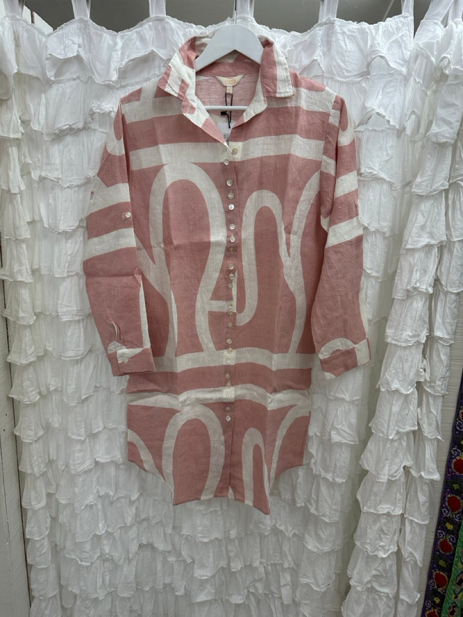 Linen Shirtmaker Dress- Pink Abstract – Eumundi Style