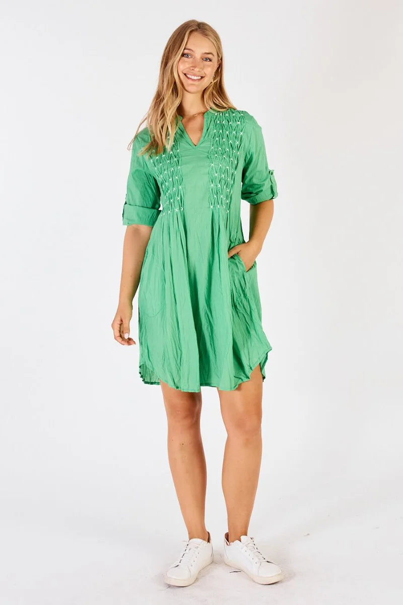 Lulalife Zoe Tuck Dress Sea - Split Neckline & Pintuck Detail – Eumundi ...