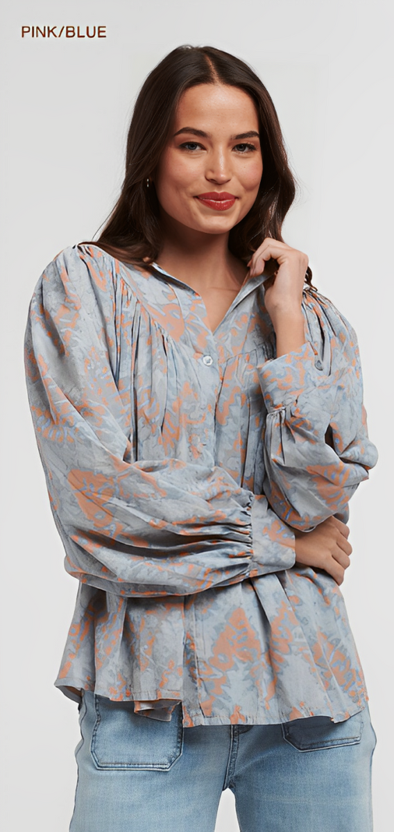 Sybil Shirt - Blot Print Pink/Blue | Italian Star – Eumundi Style